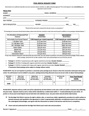 Fillable Online Pool rental request form name - Norridge Park District ...