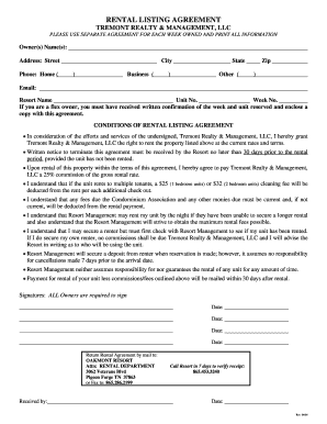 Fillable Online RENTAL LISTING AGREEMENT - Tree Tops and Oakmont Resorts Fax Email Print - pdfFiller