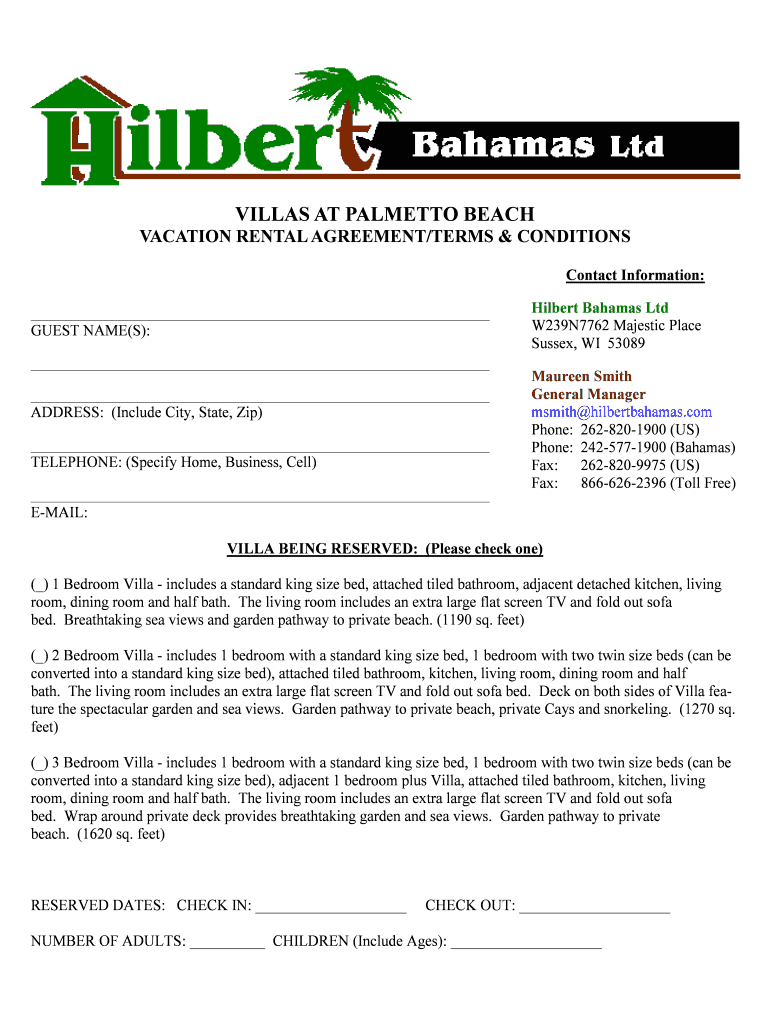 Fillable Online VILLAS AT PALMETTO BEACH - Palmetto Beach Villas Fax ...