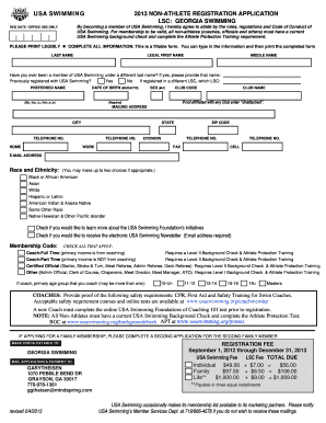 Fillable Online gaswim Usa swimming 2013 non-athlete registration ...