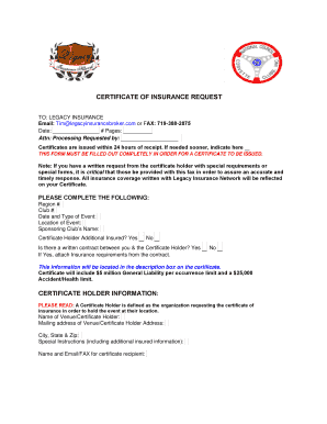 Fillable Online Insurance Certificate Request - NCCC Fax Email Print ...