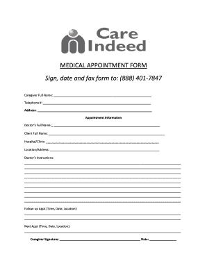 Fillable Online MEDICAL APPOINTMENT FORM Sign, date and fax ... - Care ...
