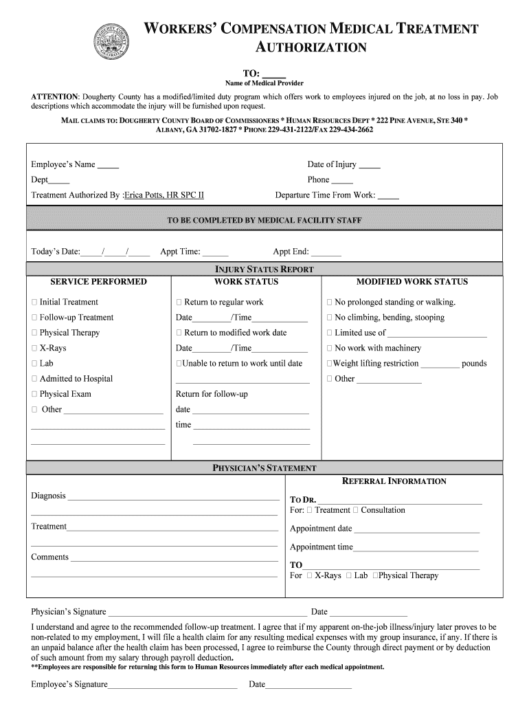 Fillable Online albany ga Workers39 compensation bmedicalb treatment ...