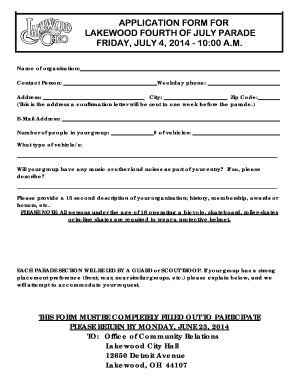 Fillable Online Fourth of July Parade Application - City of Lakewood ...