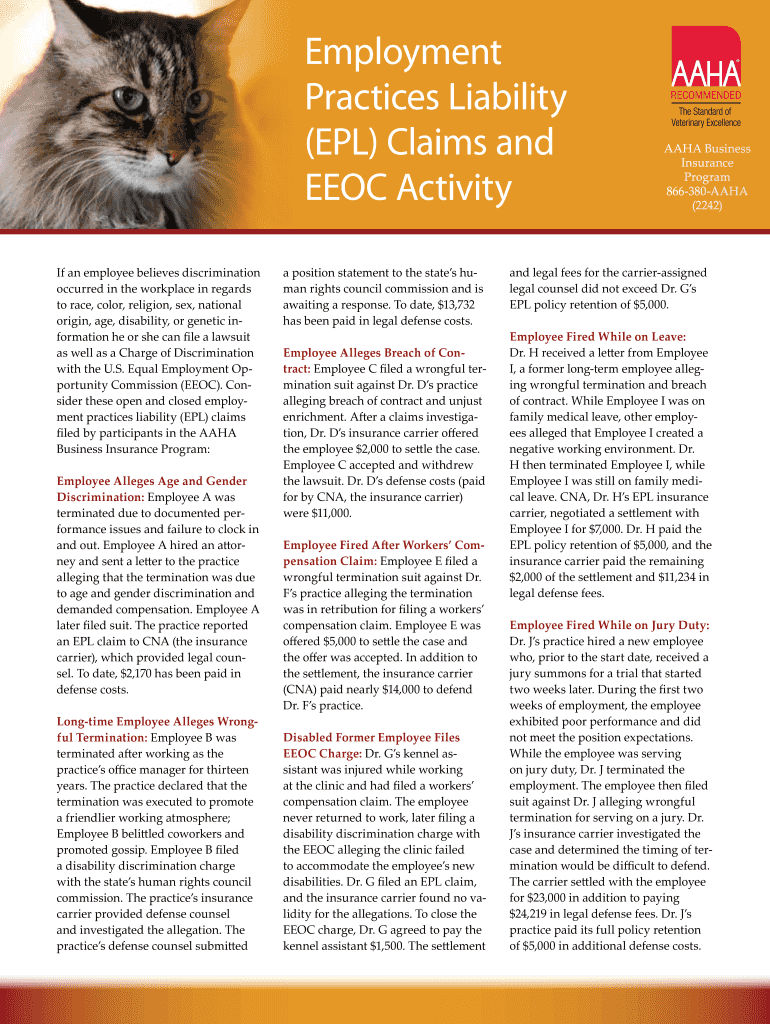 Fillable Online (EPL) Claims and - aaha.hubinternational.com Fax Email ...