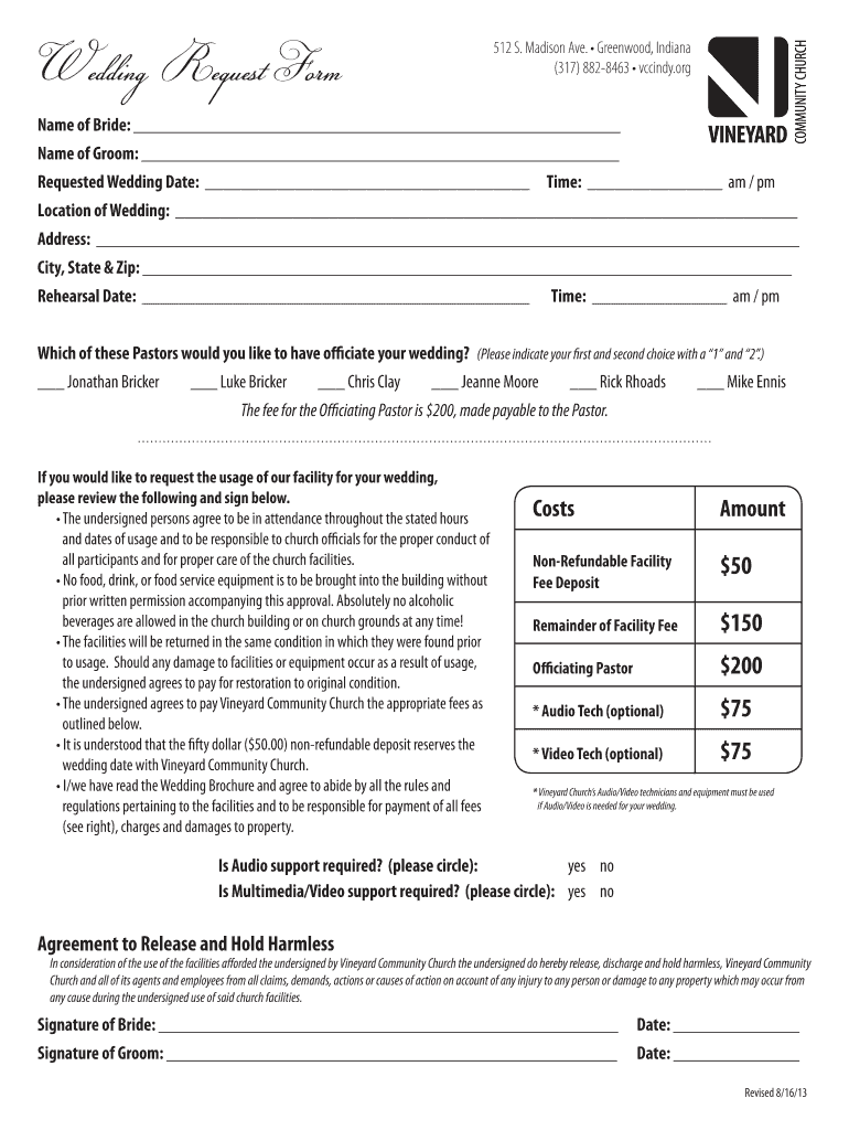 Fillable Online Wedding Request Form - Clover Fax Email Print - pdfFiller
