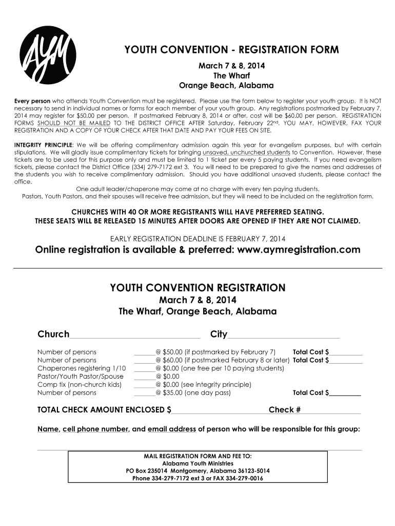 Fillable Online YOUTH CONVENTION - REGISTRATION FORM YOUTH ... Fax Email Print - pdfFiller