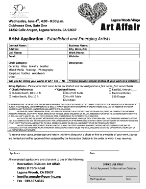Fillable Online Artist Application - Established and Emerging Artists ...