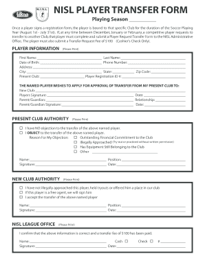 Fillable Online NISL Player Transfer Form.pdf - Woodridge Park District ...