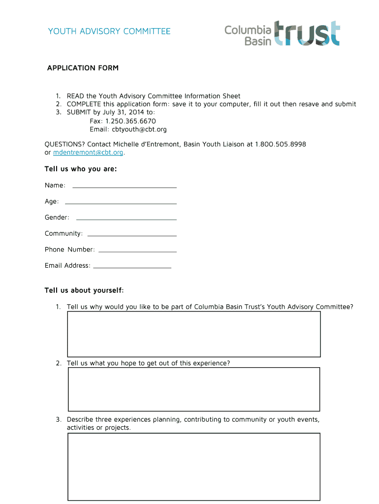 Fillable Online READ the Youth Advisory Committee Information Sheet Fax ...