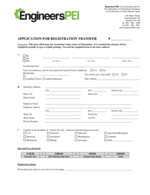 Fillable Online Application for registration transfer - Engineers PEI ...