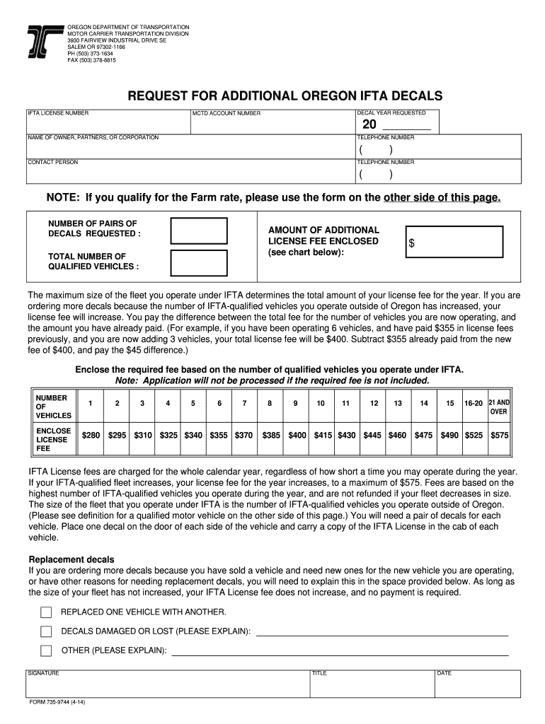 Fillable Online odot state or Request for badditionalb oregon ifta ...