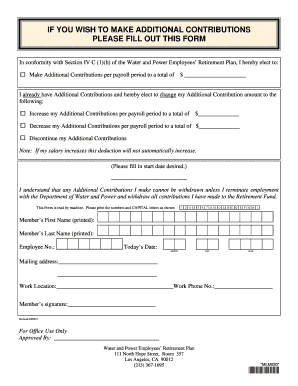 Fillable Online MEM020 - Additional Contributions Form ... - Retirement ...