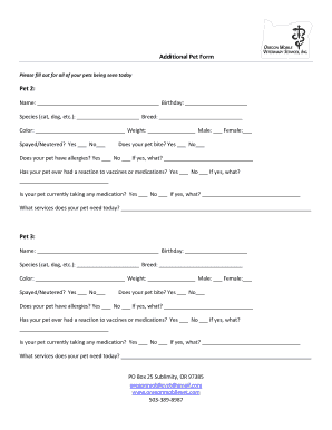 Fillable Online co linn or Additional Pet Form - co linn or Fax Email ...