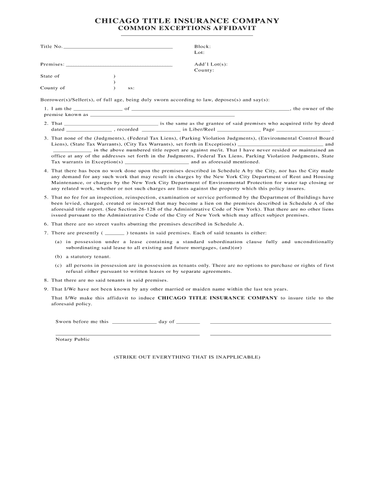 Fillable Online Common Exceptions affidavit - bCityb Doc Prep Inc Fax Email Print - pdfFiller