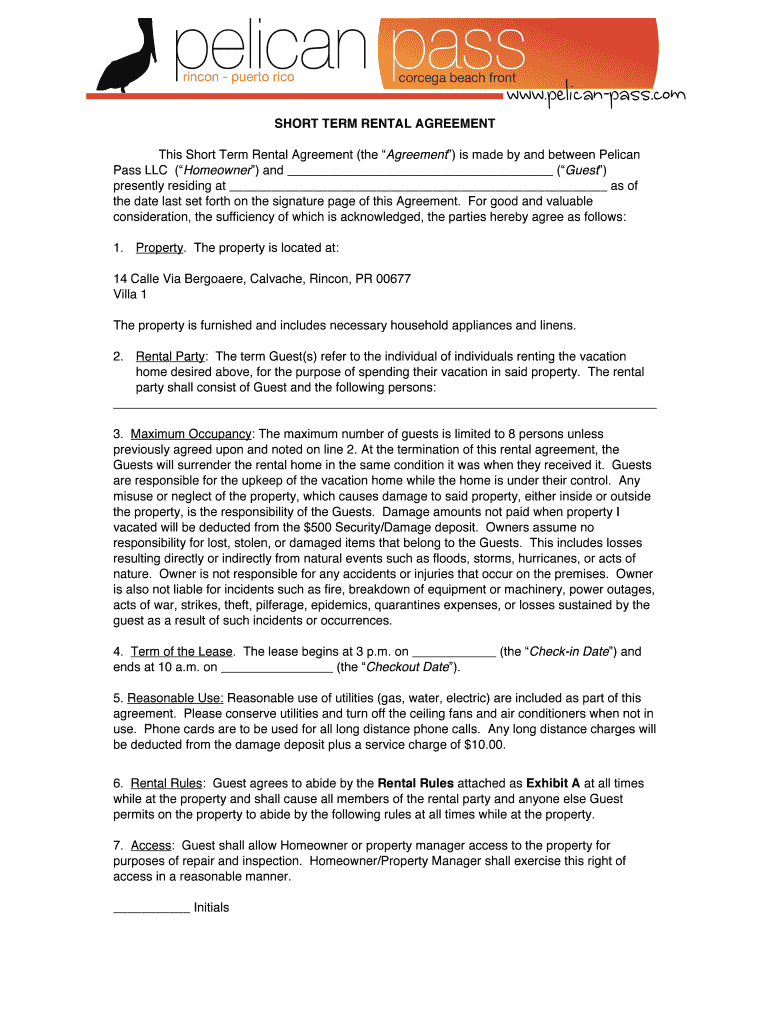 Fillable Online Rental Agreement Form Villa 1 Master3.doc Fax Email ...