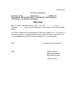 Fillable Online Net Worth Certificate Fax Email Print - pdfFiller