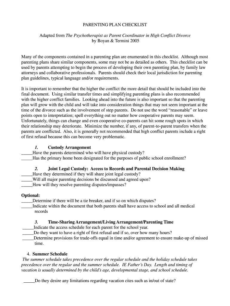 Fillable Online Adapted from The Psychotherapist as Parent Coordinator ...