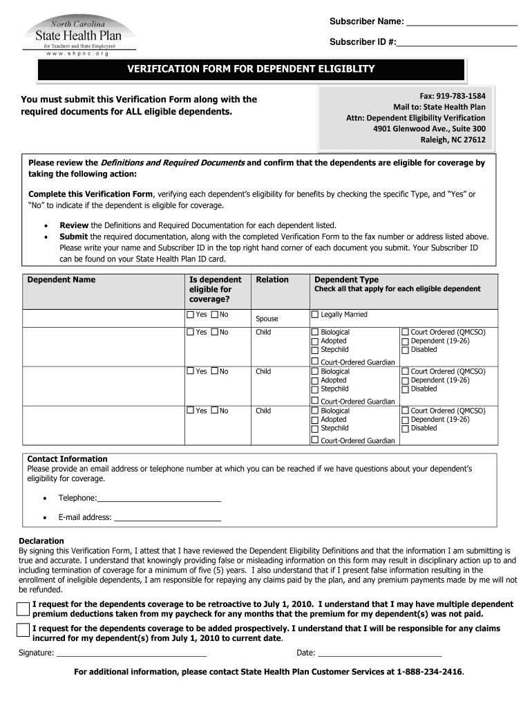 Fillable Online Verification form for dependent eligiblity - State ...