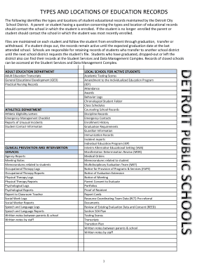 Fillable Online TYPES AND LOCATIONS OF EDUCATION RECORDS Fax Email ...