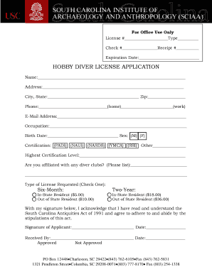 Fillable Online Hobby Diver License - Lake Jocassee Dive Shop Fax Email ...