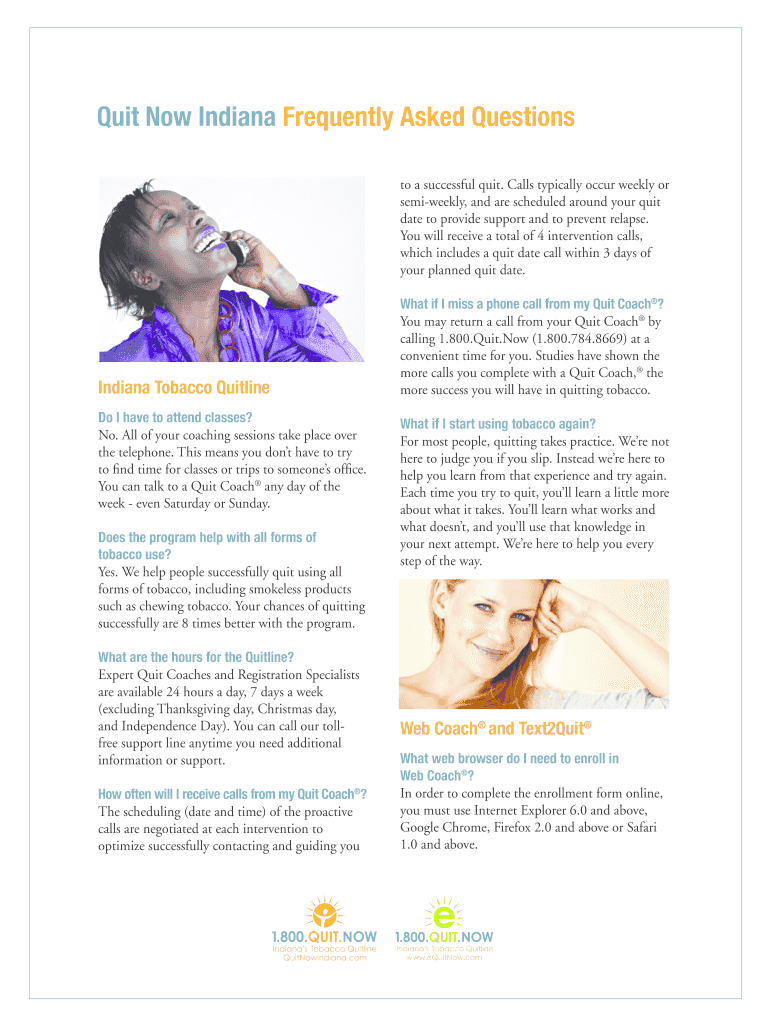 Fillable Online Quit Now Indiana Frequently Asked Questions Fax Email ...