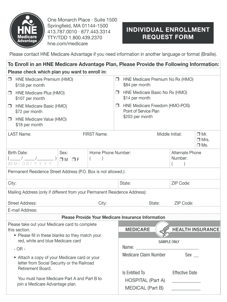 Fillable Online INDIVIDUAL ENROLLMENT REQUEST FORM - Health New England ...