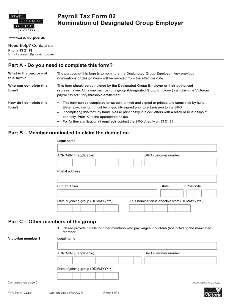Fillable Online sro vic gov Payroll Tax Form 02 Nomination of ...