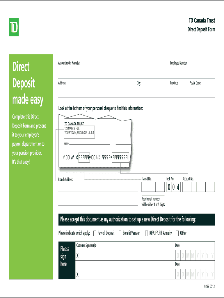 Direct Deposit Form Td Fill Out Sign Online DocHub