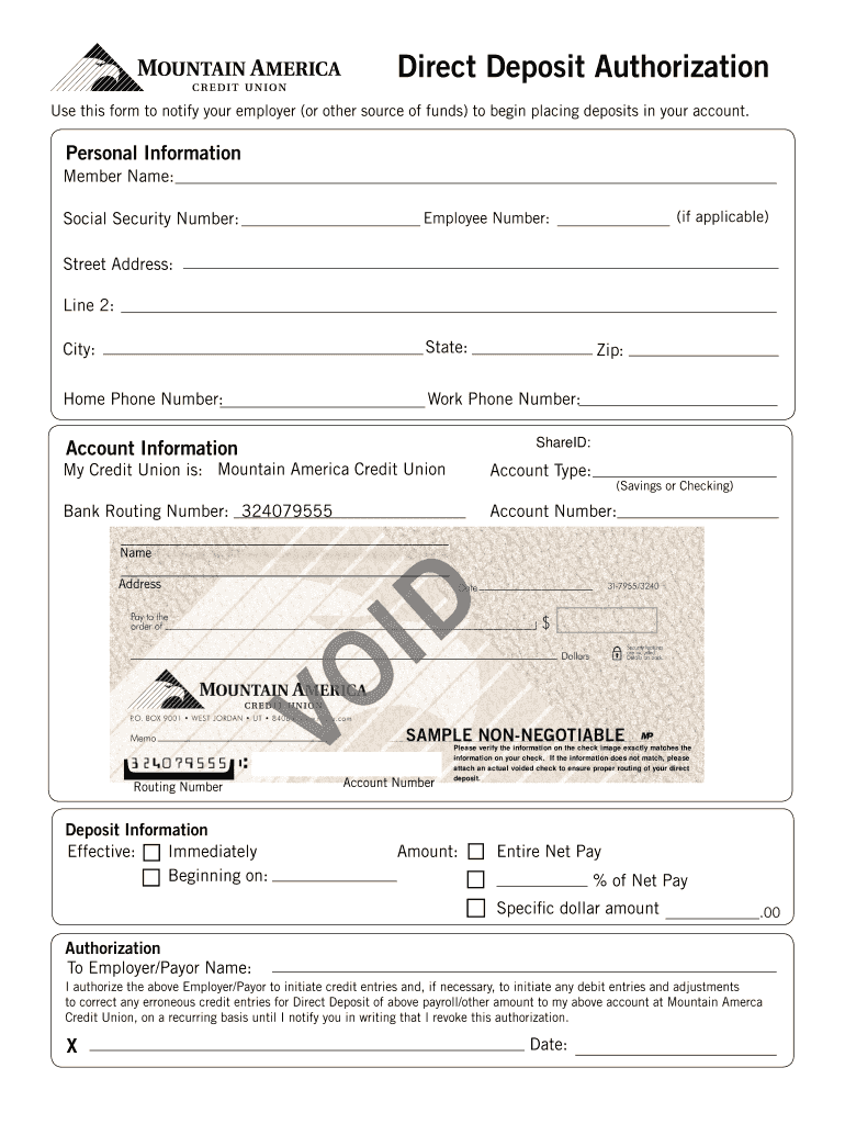 Printable Direct Deposit Form Template
