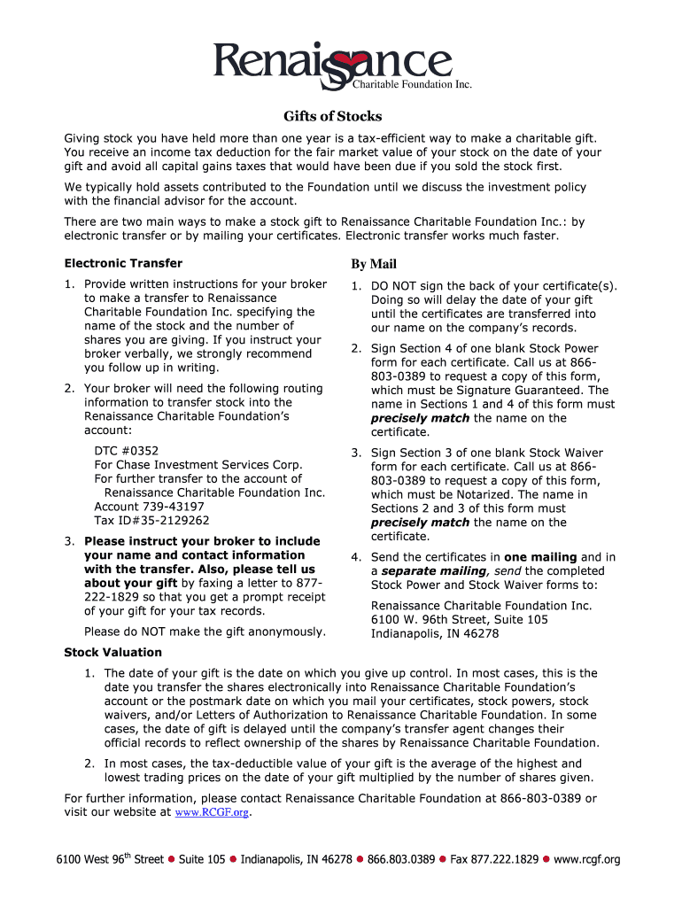 Fillable Online rcgf Stock Transfer Form - Renaissance Charitable ...