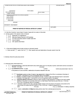 Fillable Online PROOF OF SERVICE OF SPECIAL NOTICE OF LAWSUIT Fax Email ...