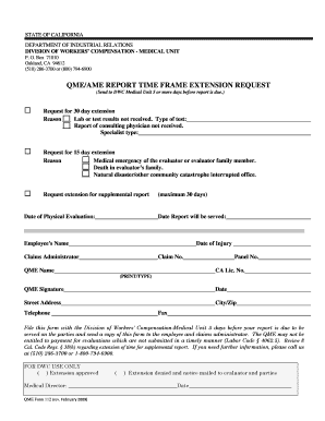Fillable Online QME/AME REPORT TIME FRAME EXTENSION REQUEST Fax Email ...