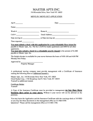 Fillable Online Move In/Out Form - Master Apartments Fax Email Print ...