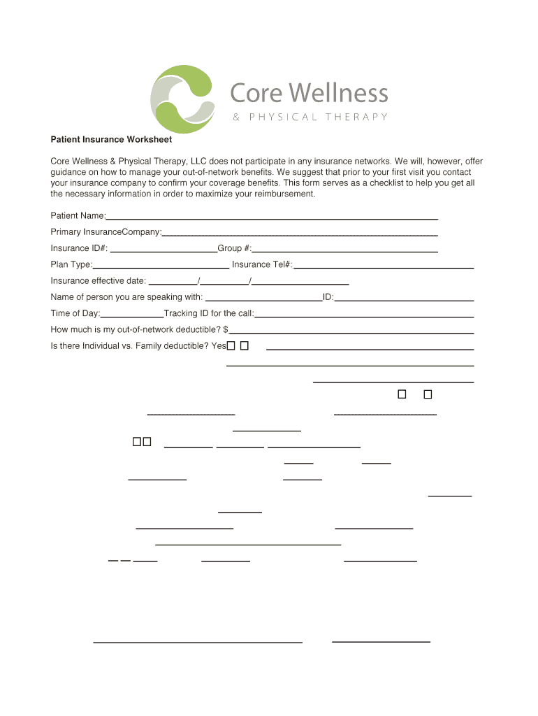 Fillable Online PatientInsuranceWorksheet.doc Fax Email Print - pdfFiller