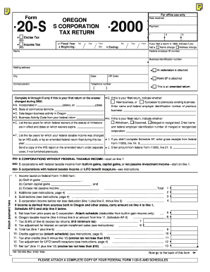 Fillable Online oregon 2000 Form 20-S, Oregon S Corporation Tax Return ...