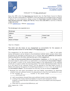 Fillable Online reca FORM 1 Engagement Letter CLOSING Fax Email Print ...