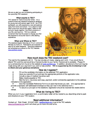 Fillable Online Printable TEC Candidate Application - Archdiocese of ...
