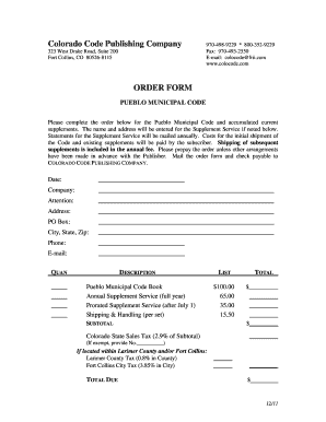 Fillable Online Colorado Code Publishing Company ORDER FORM Fax Email ...