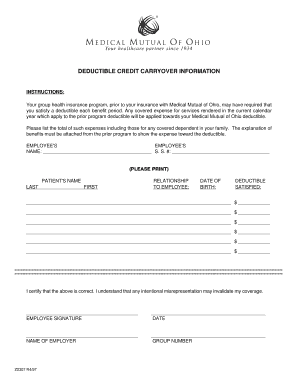 Medical Mutual Deductible Credit Carryover Form - Fill and Sign ...