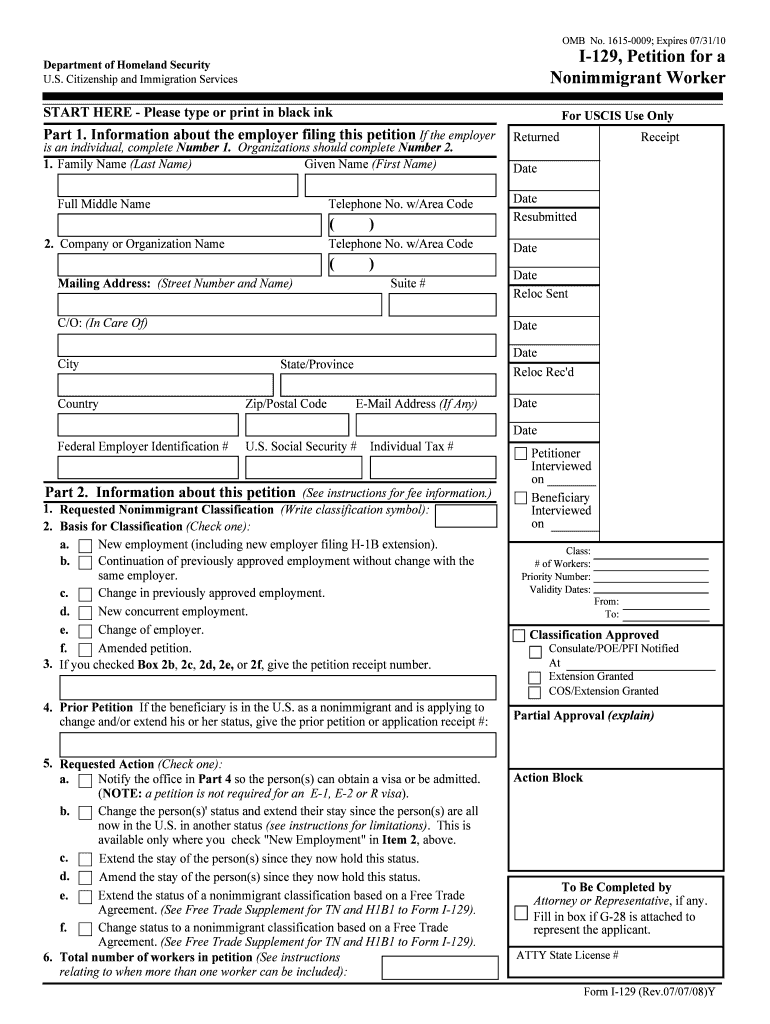 Fillable Online I-129, Petition for a Nonimmigrant Worker - Day Translations Fax Email Print ...