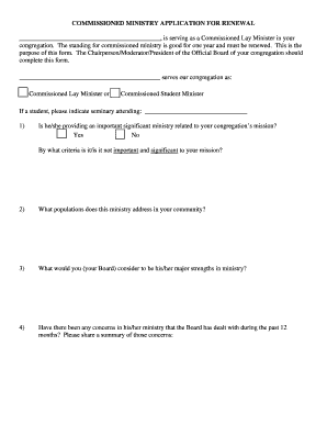 Fillable Online michigandisciples Commissioned Ministry Renewal Form ...