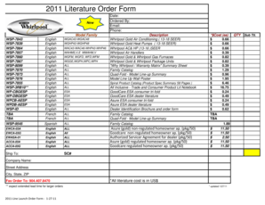 Fillable Online 2011 Literature Order Form New Order # WSP-7843 WSP ...