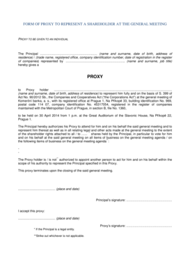 Fillable Online FORM OF PROXY TO REPRESENT A SHAREHOLDER AT THE GENERAL ...