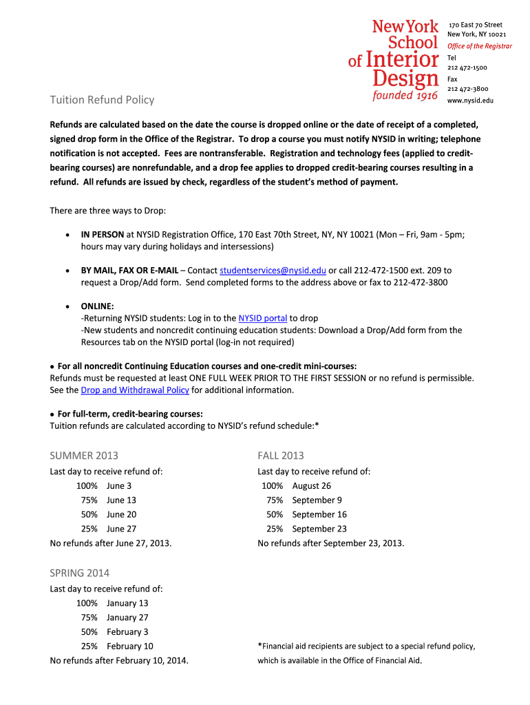 Fillable Online u nysid RefundPolicy.doc. Claim Form - u nysid Fax ...