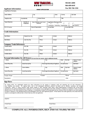 Fillable Online wwtrailers Credit Application - WW Trailers Fax Email ...