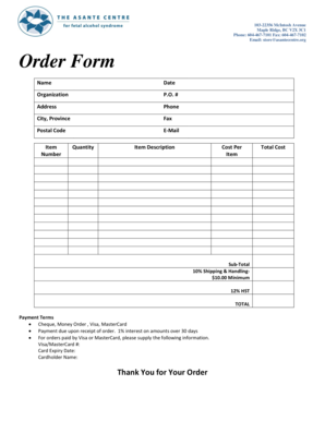 Fillable Online asantecentre Order Form - The Asante Centre ...
