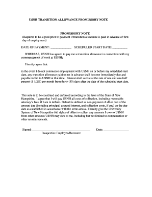 Fillable Online finadmin usnh USNH Transition Allowance bPromissory ...