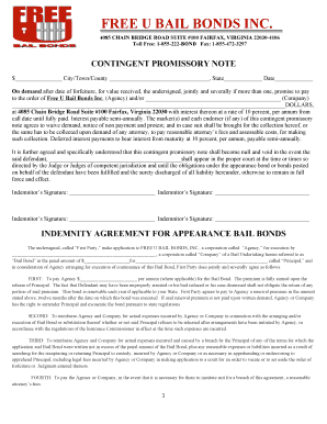 Fillable Online FREE U BAIL BONDS CONTINGENT bPromissory Noteb Fax ...