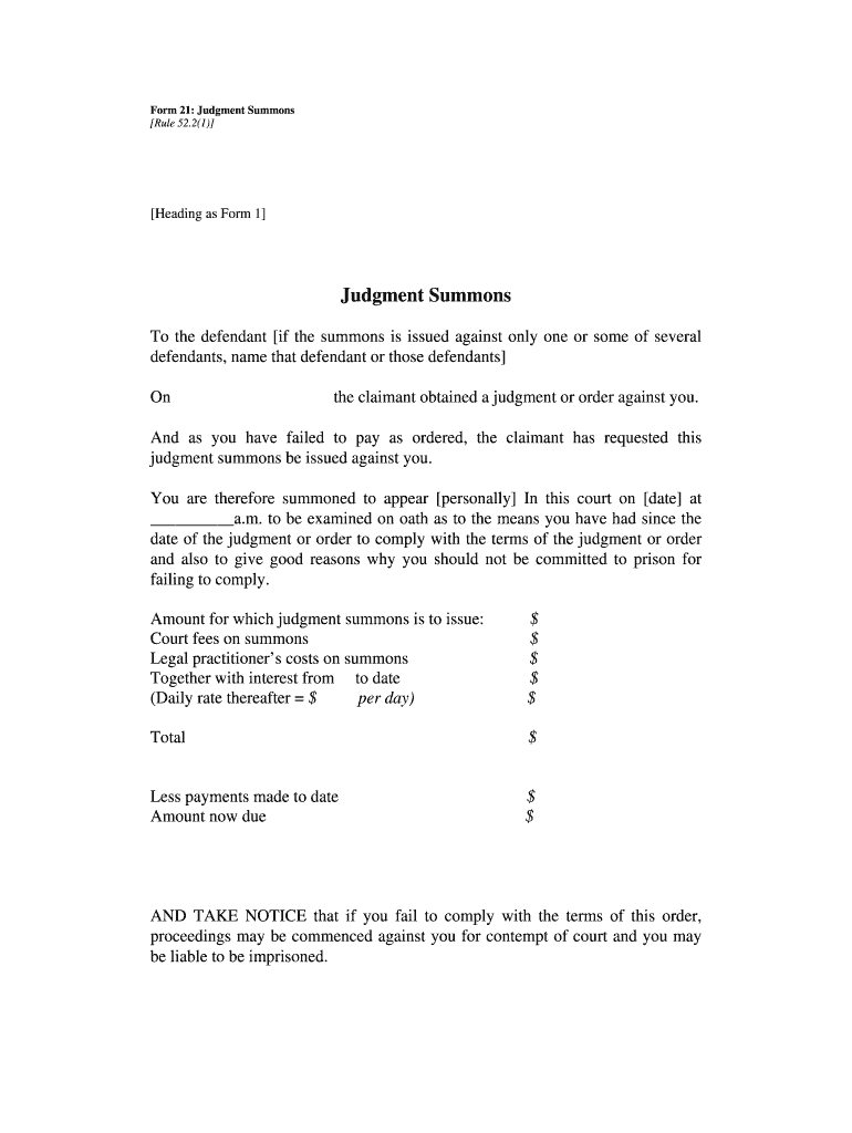 Fillable Online eccourts Form 21-Judgment Summons.doc. Witness summons ...